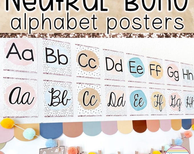 Neutral Classroom Alphabet Posters: Cursive & Standard (digital ...