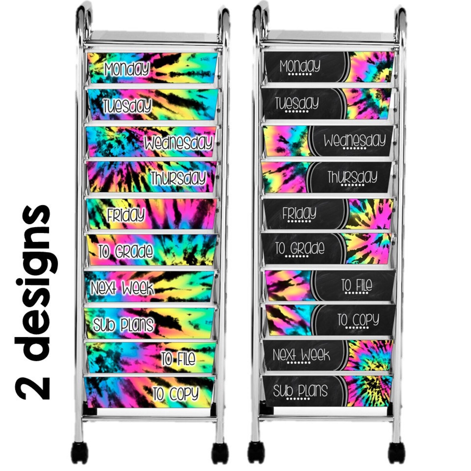 10 Drawer Rolling Cart Labels Editable Tie Dye Retro Classroom Decor ...