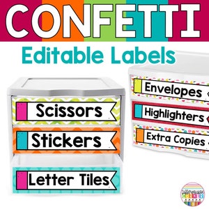 Editable Confetti Rainbow Classroom Labels Classroom Decor Confetti ...