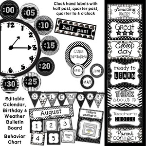 Modern Black and White Classroom Decor Bundle Classroom Bulletin Board ...
