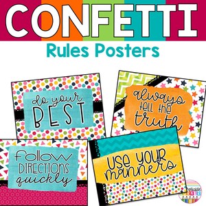Editable Confetti Rainbow Classroom Rules Posters Confetti Rainbow ...
