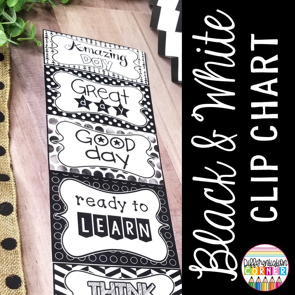 Printable Behavior Clip Chart, Black and White Classroom Decor ...