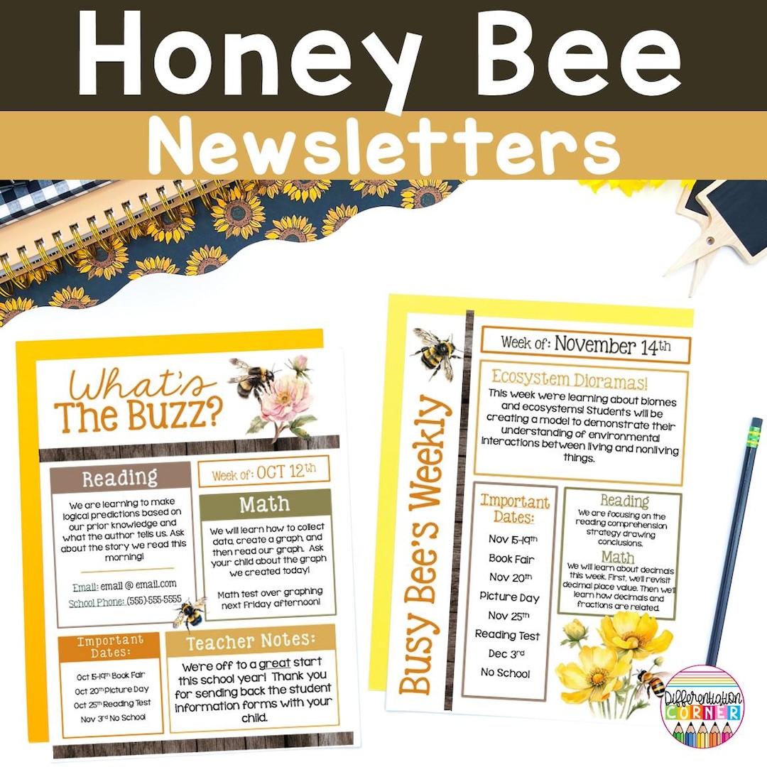 Editable Parent Newsletter Templates Bee Themed Classroom Bee Class ...
