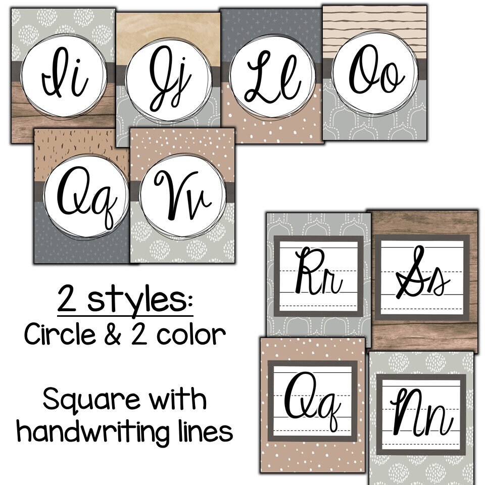 2 Cursive Alphabet Posters for the Classroom Boho Neutral Classroom ...