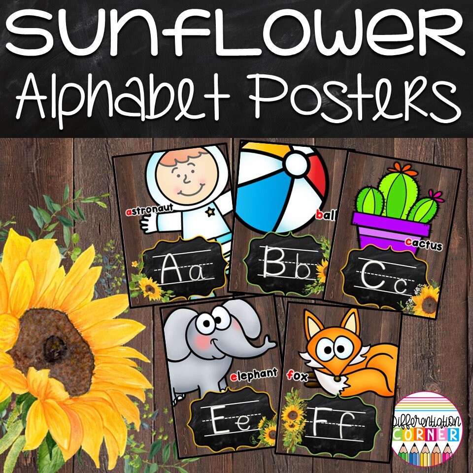 Alphabet Posters With Pictures for the Classroom Sunflower Farmhouse ...