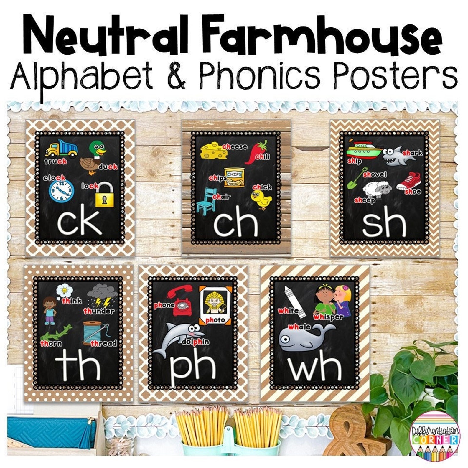 Farmhouse Neutral Alphabet Posters, Phonics Posters Vowel Valley Sound ...