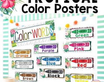 PRINTABLE Color Posters Pack | Tropical Classroom Decor | Tropical ...