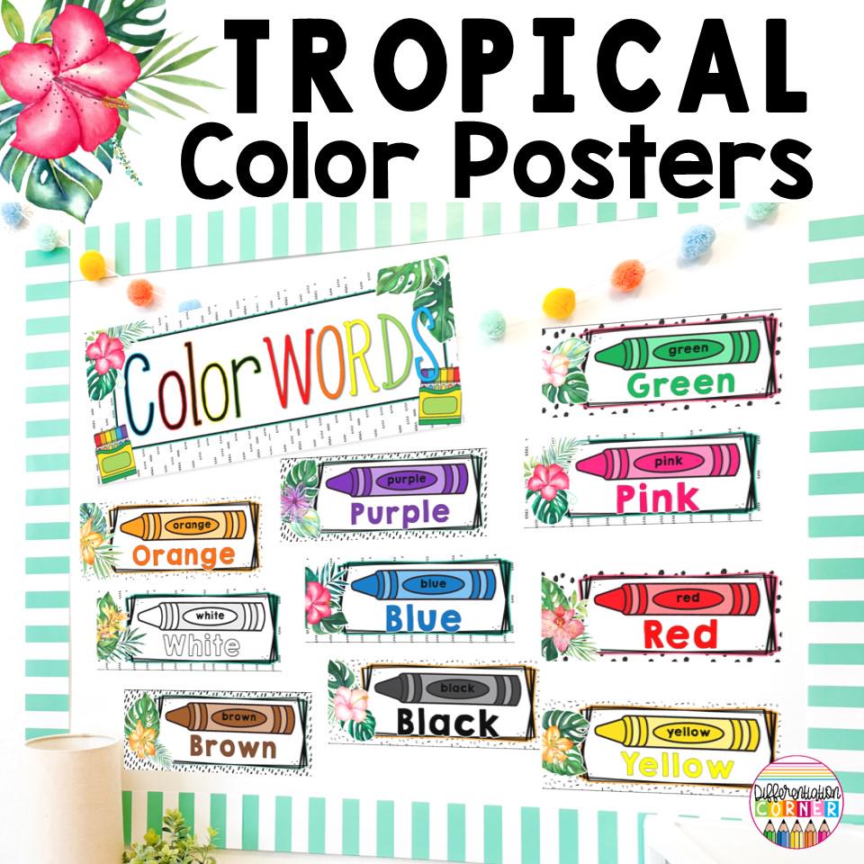 PRINTABLE Color Posters Pack | Tropical Classroom Decor | Tropical ...