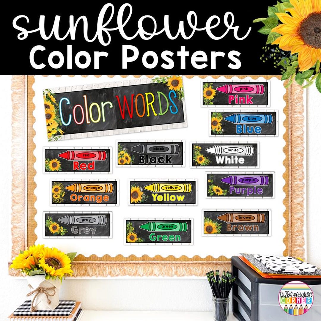 PRINTABLE Color Posters Pack | Sunflower Farmhouse Classroom Decor ...