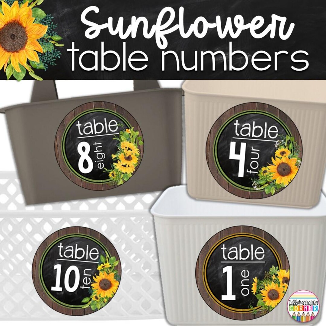 PRINTABLE Table Numbers | Sunflower Farmhouse Classroom Decor ...