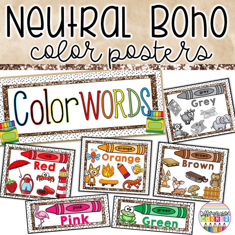 PRINTABLE Color Posters Pack Neutral Boho Classroom Decor - Etsy