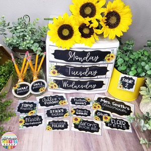 Editable Classroom Labels Sunflower Farmhouse Classroom Decor Sunflower ...
