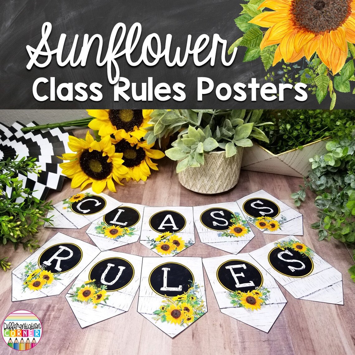 Editable Classroom Rules Posters Sunflower Farmhouse Classroom Decor ...