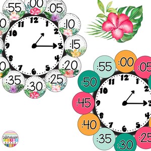 PRINTABLE Tropical Clock Label Numbers in 5 Minute Intervals | Tropical ...