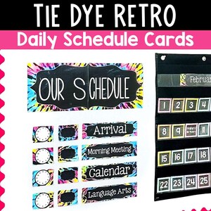 Editable Daily Schedule Cards Tie Dye Retro Classroom Decor Printable ...