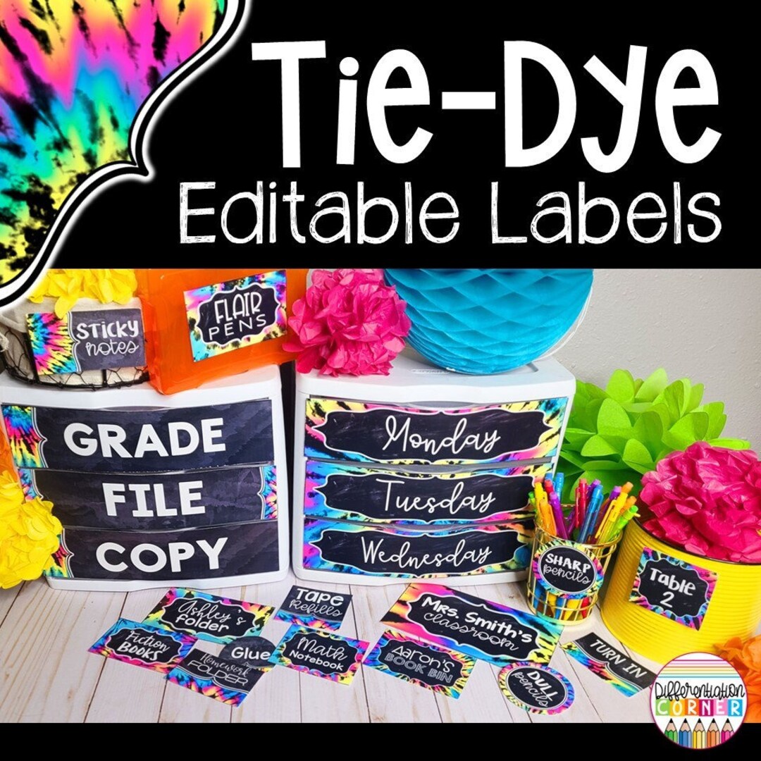 Editable Classroom Labels Tie Dye Retro Classroom Decor Classroom ...