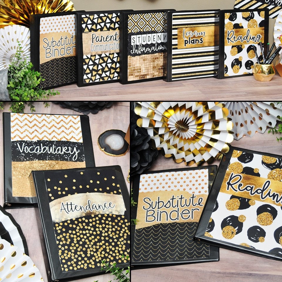 Editable Binder Covers and Spines Black and Gold Classroom Decor Black ...