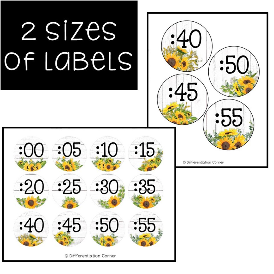 PRINTABLE Clock Label Numbers in 5 Minute Intervals Sunflower Farmhouse ...