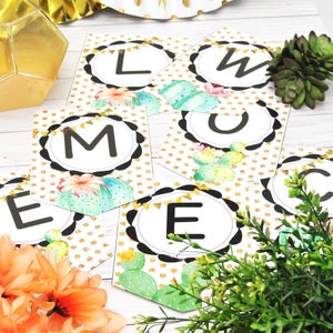 Editable Bunting Bulletin Board Welcome Banner Letters Cactus and ...