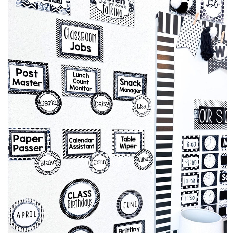 Editable Classroom Jobs Chart Template Black and White Classroom Decor ...