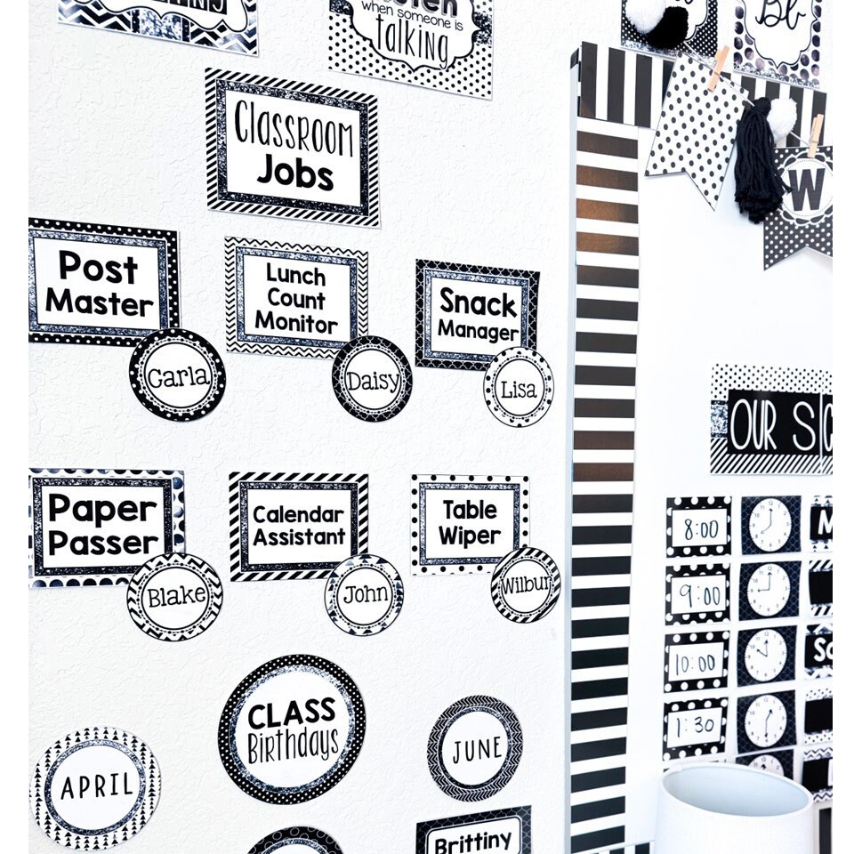 Editable Classroom Jobs Chart Template Black and White Classroom Decor ...