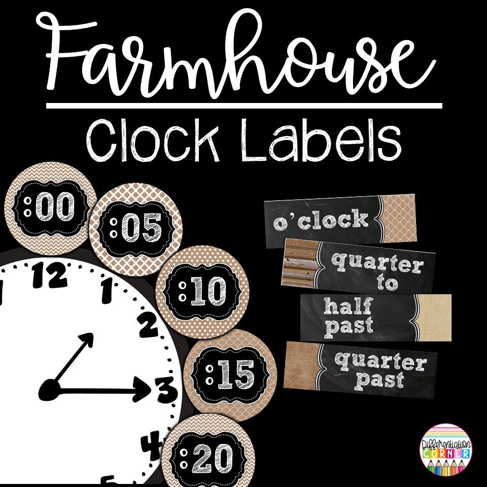 PRINTABLE Farmhouse Neutral Clock Label Numbers in 5 Minute Intervals ...