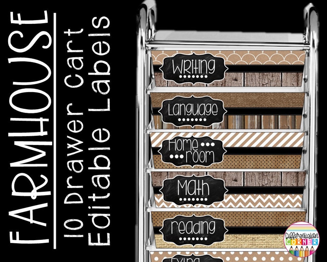 10 Drawer Cart Rolling Labels Editable Farmhouse Neutral - Etsy