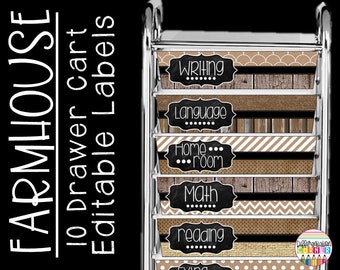 10 Drawer Cart Labels Editable Farmhouse Themed - Etsy