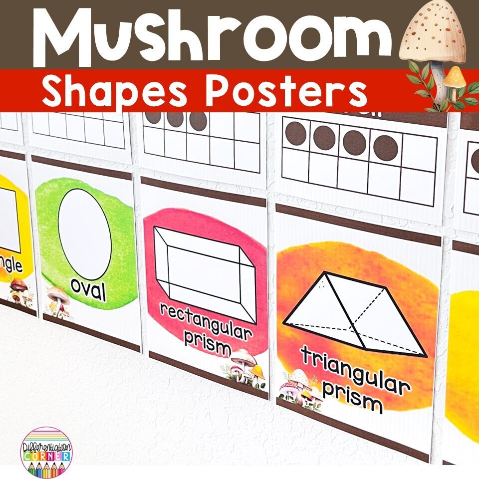 PRINTABLE Shape Posters Charts Mushroom Retro Classroom Decor 2D and 3D ...