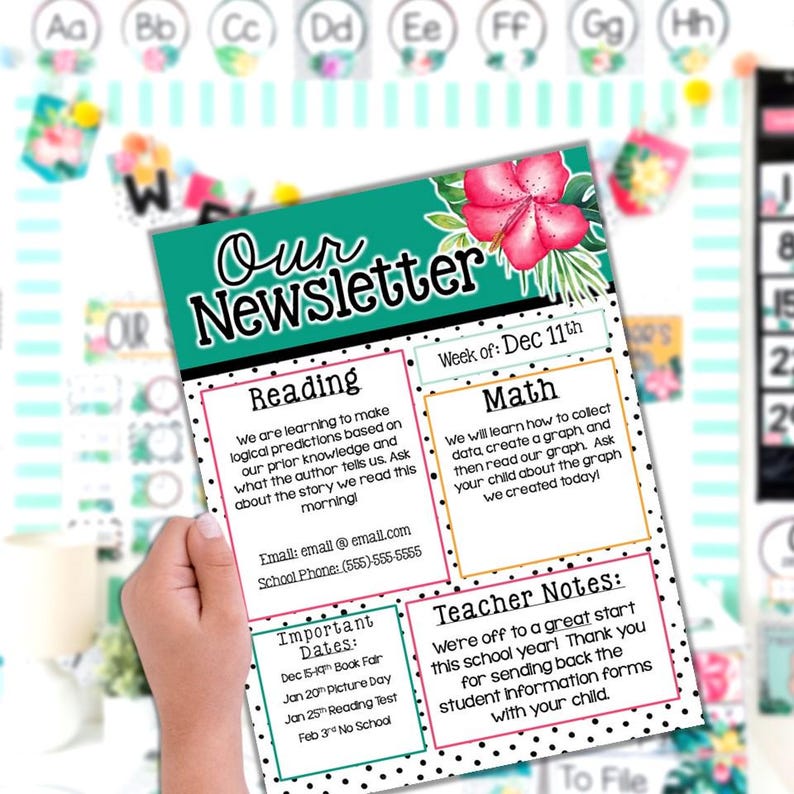 Editable Parent Newsletter Templates Tropical Classroom Decor Class ...