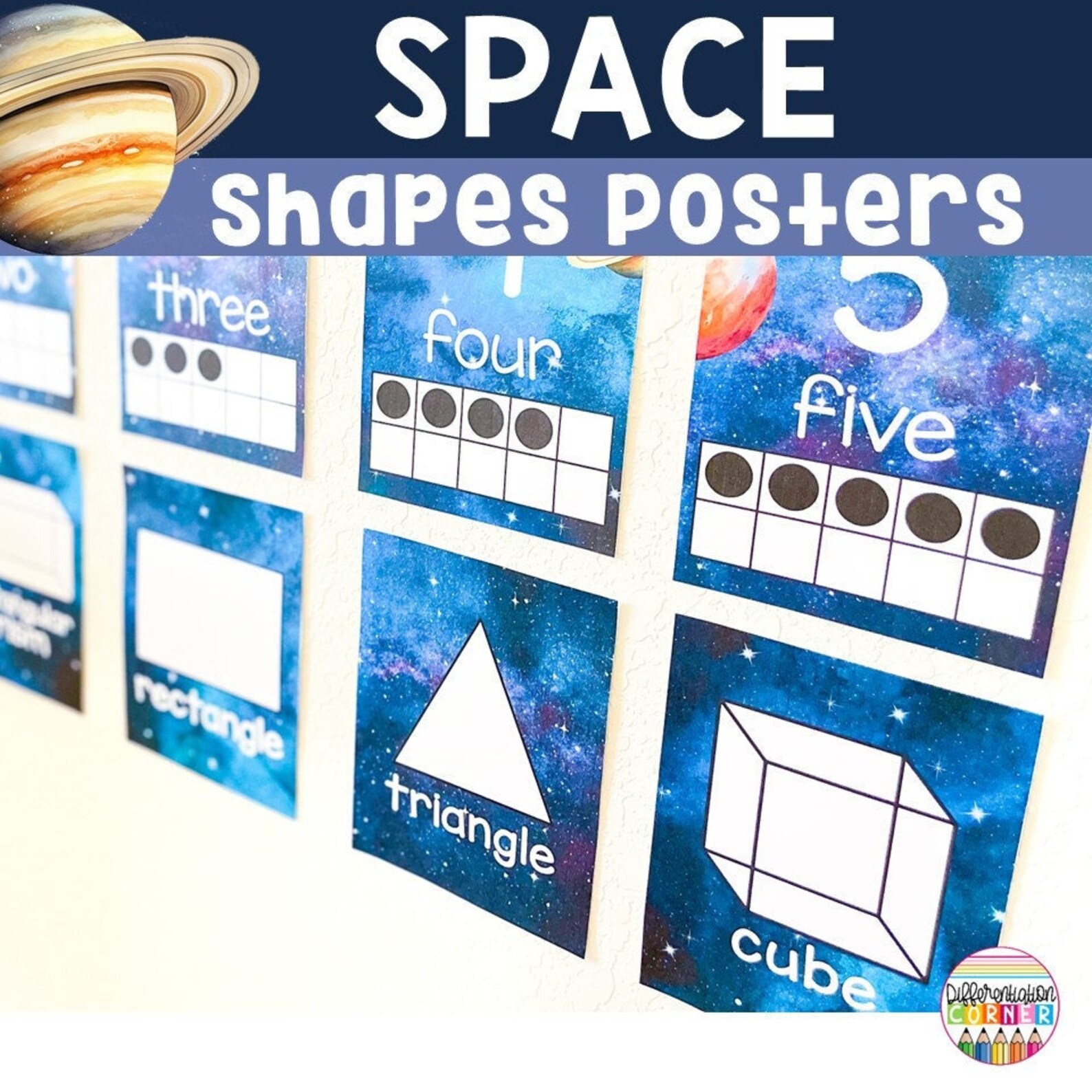 PRINTABLE Shape Posters Charts Space Classroom Decor 2D and 3D Shapes ...