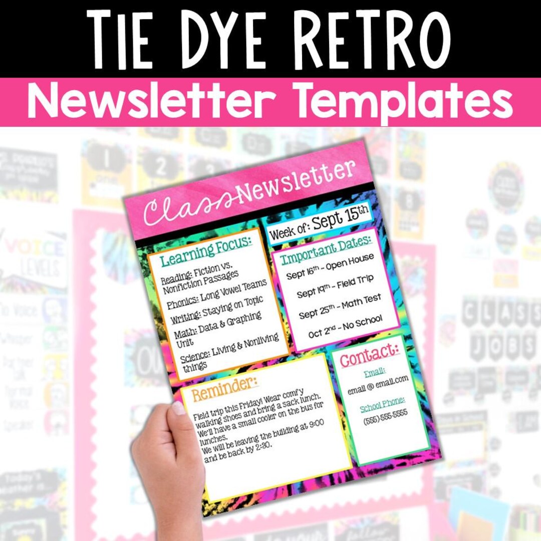 Editable Classroom Newsletter Template | Tie Dye Retro Classroom Decor ...