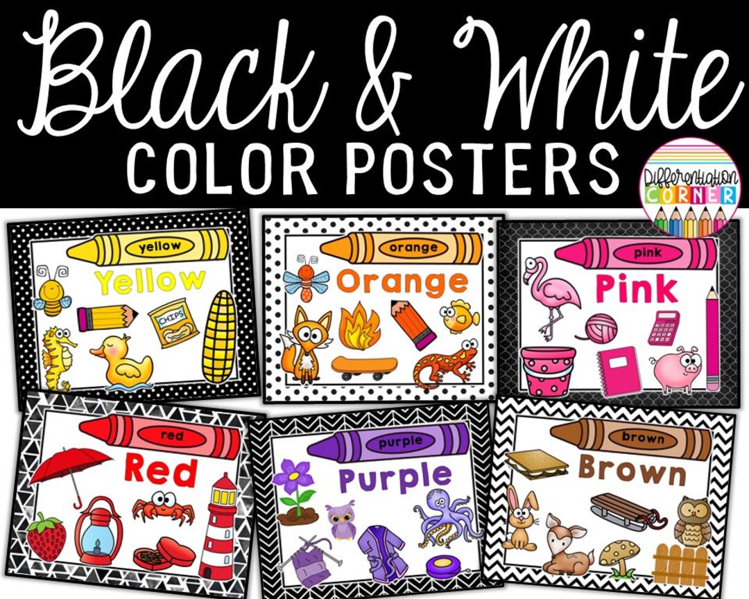 PRINTABLE Color Posters Pack Black and White Classroom Decor - Etsy