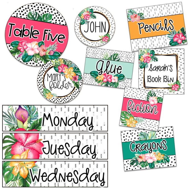 Editable Classroom Labels Tropical Classroom Decor Tropical Classroom ...