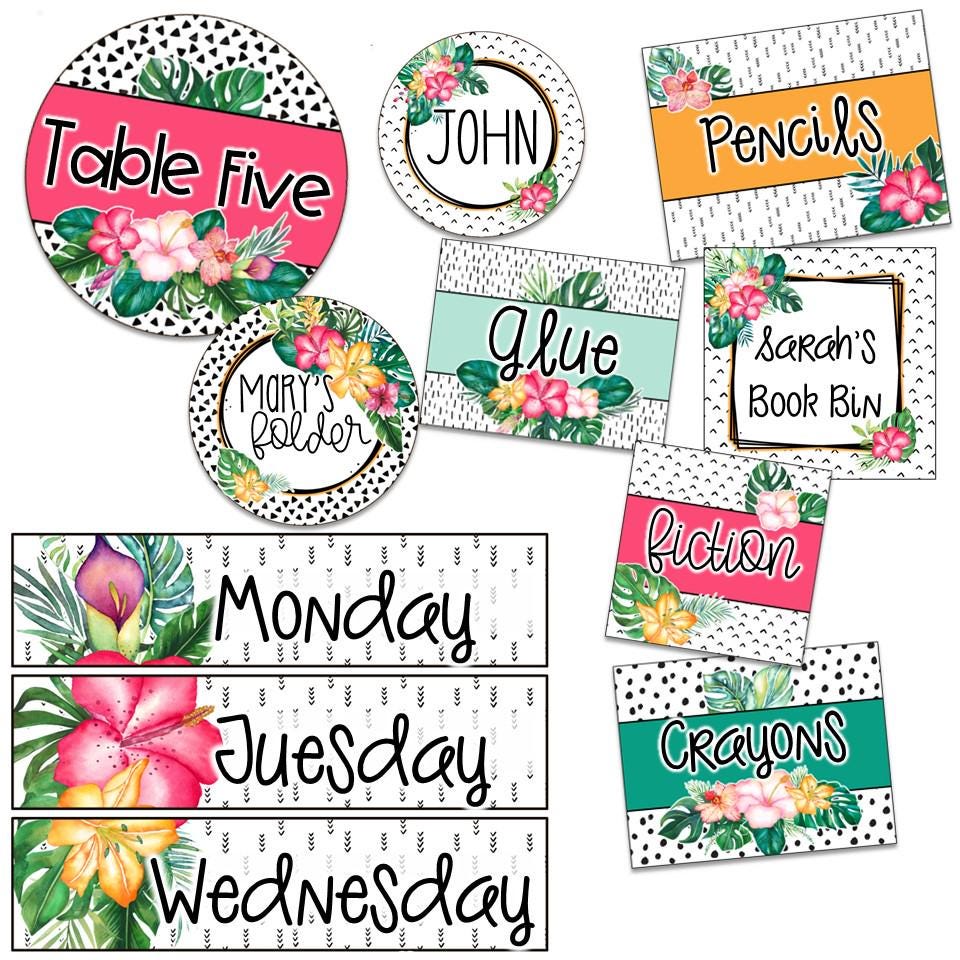 Editable Classroom Labels Tropical Classroom Decor Tropical Classroom ...