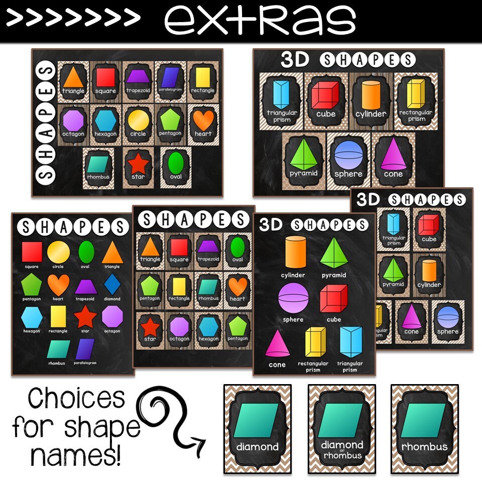 Printable Shape Posters And Charts Farmhouse Neutral Classroom Decor 2d