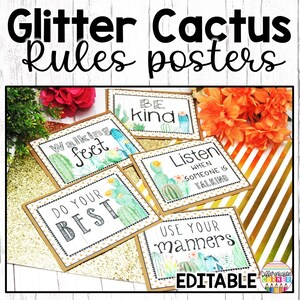 Editable Cactus Classroom Rules Posters Plant Botanical Classroom Decor ...