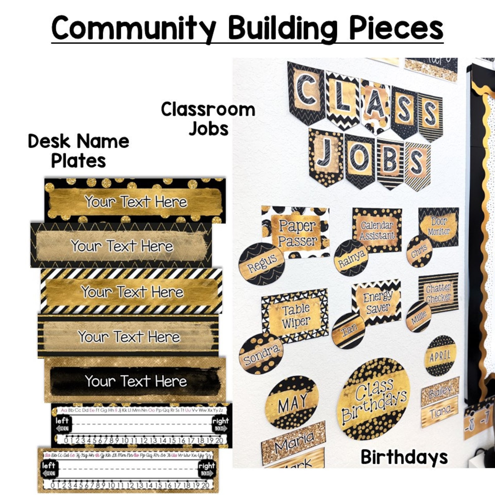 Black and Gold Classroom Decor Bundle Classroom Bulletin Board Display ...