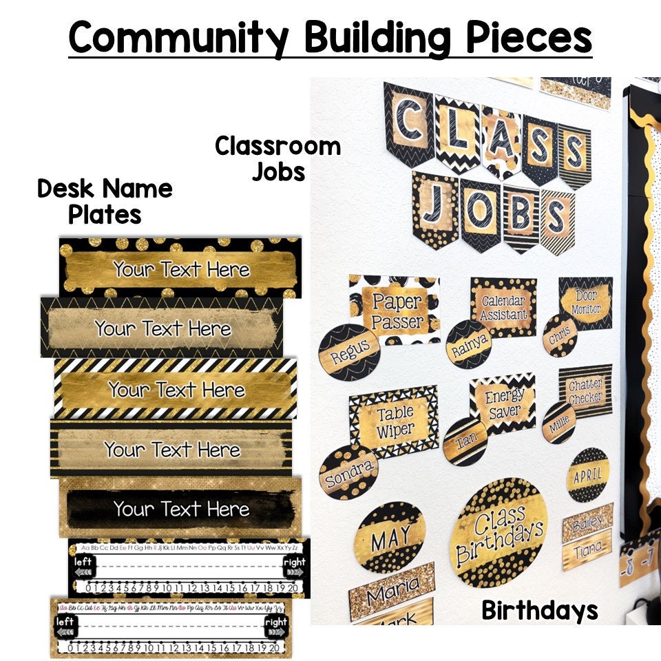 Black and Gold Classroom Decor Bundle Classroom Bulletin Board Display ...