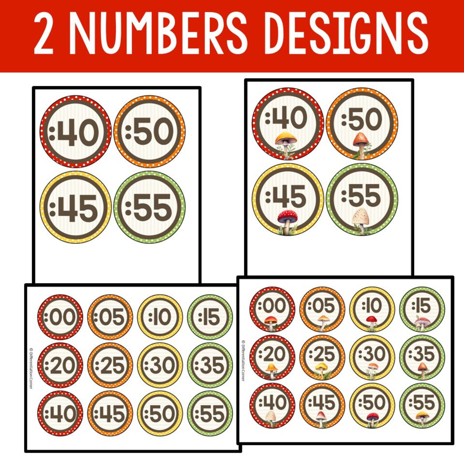 Mushroom Retro Clock Label Numbers in 5 Minute Intervals Groovy ...