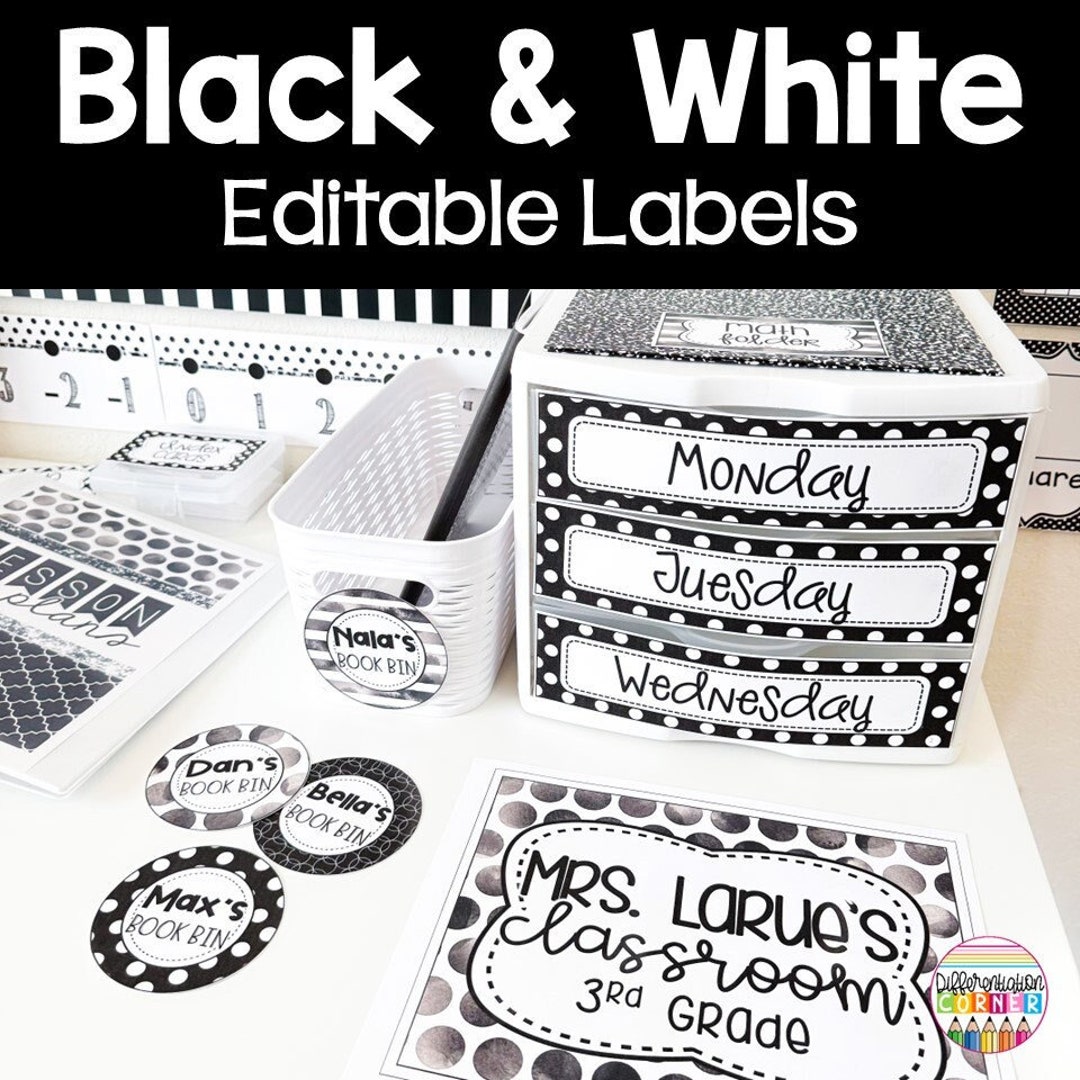 Editable Classroom Labels Black and White Classroom Decor Classroom ...