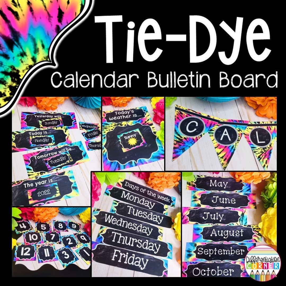 Tie Dye Retro Classroom Calendar & Weather Display Set Groovy Retro ...