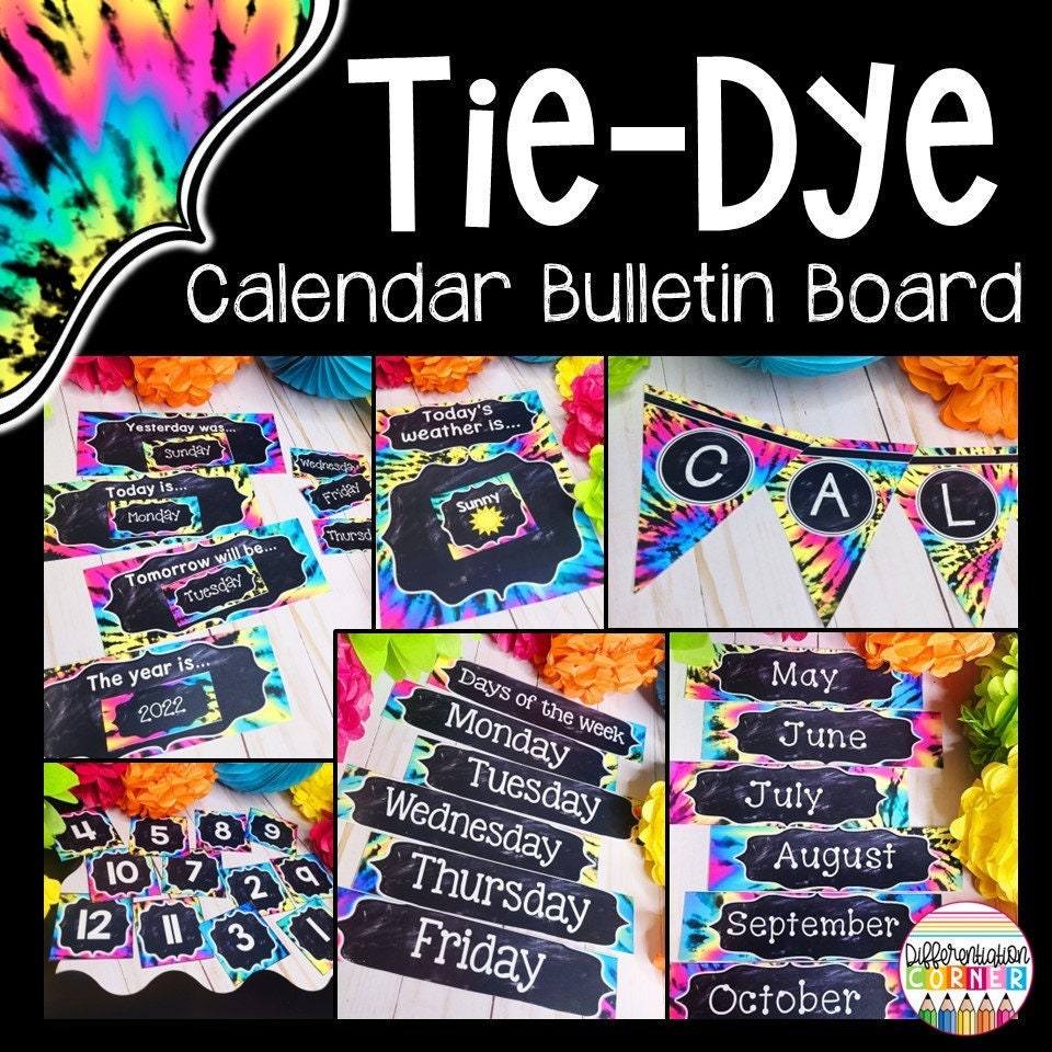 Tie Dye Retro Classroom Calendar & Weather Display Set Groovy Retro ...