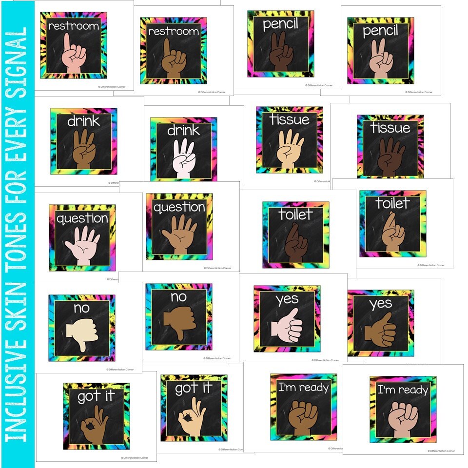 Carteles de señales de mano en el aula Tie Dye Retro Classroom Decor ...