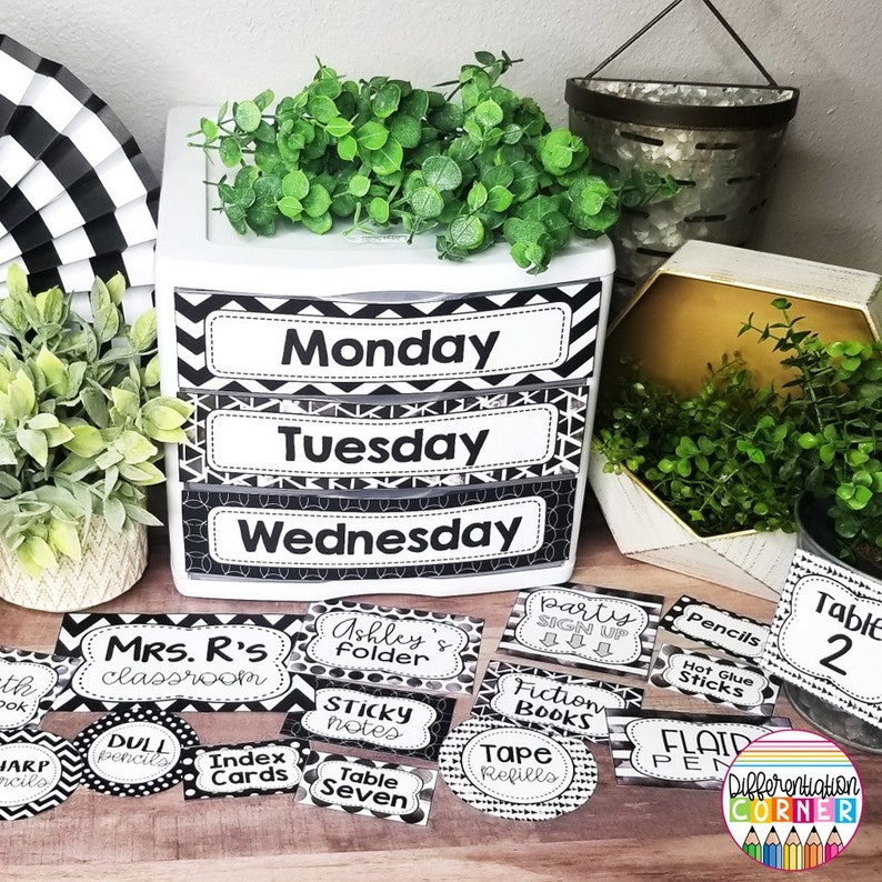 Editable Classroom Labels Black and White Classroom Decor Classroom ...