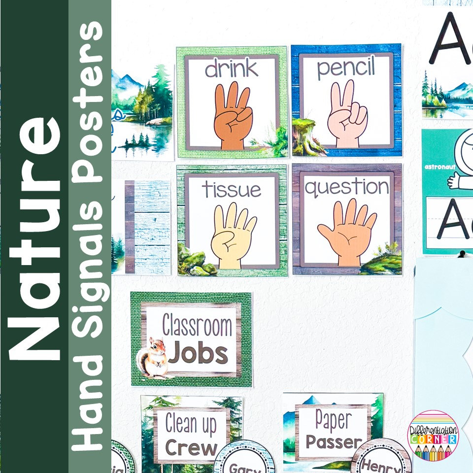 Classroom Hand Signal Posters, Nature Classroom Decor, Editable Hand ...