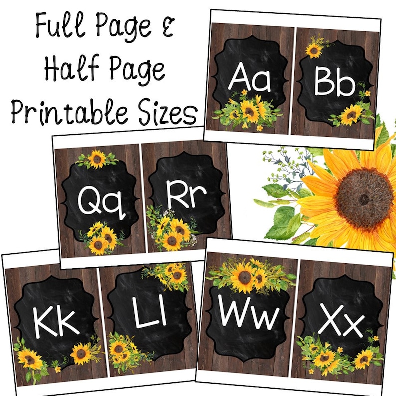 Alphabet Posters for the Classroom Sunflower Farmhouse Classroom Decor ...