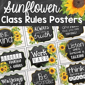 Editable Classroom Rules Posters Sunflower Farmhouse Classroom Decor ...