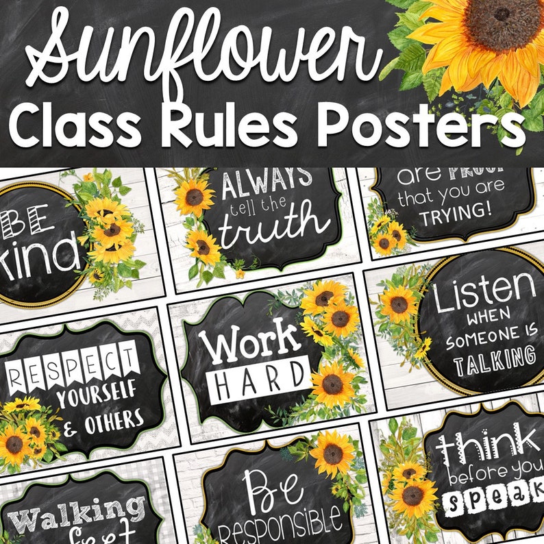 Editable Classroom Rules Posters Sunflower Farmhouse Classroom Decor ...