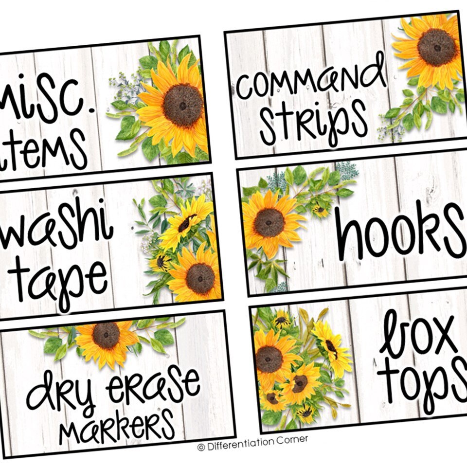 Teacher Tool Box Labels Sunflower Modern Farmhouse Teacher - Etsy